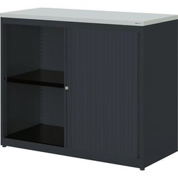 Mauser Querrollladenschrank, HxBxT 830 x 1000 x 432 mm, Kunststoffplatte, 1 Fachboden, anthrazitgrau / anthrazitgrau / lichtgrau