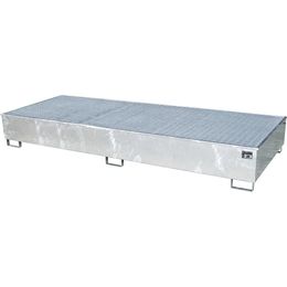 eurokraft pro Regal-Bodenwanne mit PE-Einsatz, mit Rost, 1000 l, LxBxH 3265 x 1315 x 385 mm, verzinkt, ab 3 Stk
