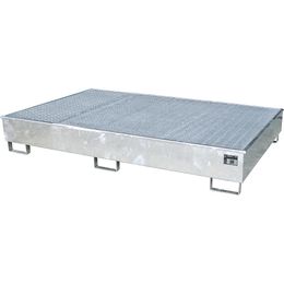 eurokraft pro Regal-Bodenwanne mit PE-Einsatz, mit Rost, 1000 l, LxBxH 2165 x 1315 x 510 mm, verzinkt, ab 3 Stk