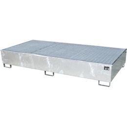 eurokraft pro Regal-Bodenwanne mit PE-Einsatz, mit Rost, 1000 l, LxBxH 2665 x 1315 x 440 mm, verzinkt, ab 3 Stk