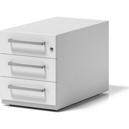 Bisley Rollcontainer Note™, mit 3 Universalschubladen, HxBxT 495 x 420 x 775 mm, mit Griff, verkehrsweiß