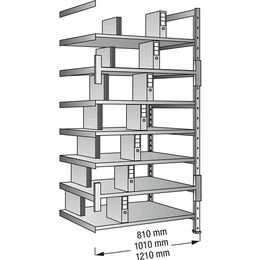 Ordner- und Archiv-Steckregal, verzinkt, H&ouml;he 2640 mm, doppelseitig, Boden-BxT 800 x 600 mm, Anbaufeld kaiserkraft