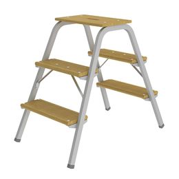 MUNK Stahlrohr-Tritt mit Holzstufen, ohne Rollen, 3 Stufen inkl. Plattform