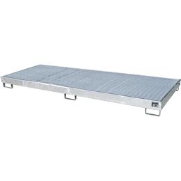 eurokraft pro Regal-Bodenwanne mit PE-Einsatz, mit Rost, 240 l, LxBxH 3265 x 1315 x 195 mm, verzinkt, ab 3 Stk