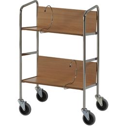 HelgeNyberg Aktenordnerwagen verchromt, 2 Etagen, LxBxH 550 x 340 x 840 mm, Buche-Dekor, ab 5 Stk