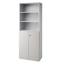 eurokraft pro Kombi-Schrank, 5 Fachböden, 2 Flügeltüren, lichtgrau / lichtgrau