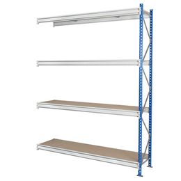 Manorga Schwerlast-Großfachregal mit Spanplattenauflagen, Rahmenfarbe blau, HxBxT 2996 x 2330 x 600 mm, Anbauregal