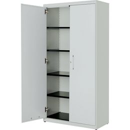 Mauser Flügeltürenschrank, HxB 1956 x 1000 mm, Stahlplatte, 4 Fachböden, lichtgrau / lichtgrau / lichtgrau