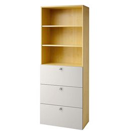 eurokraft pro Kombi-Schrank, 2 Fachböden, 3 Hängeregistraturschübe, Ahorn-Dekor / alusilber