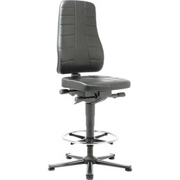 bimos Arbeitsdrehstuhl All-in-One, mit Bodengleitern und Fußring, Kunstleder, schwarz