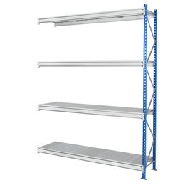 Manorga Schwerlast-Großfachregal mit Stahlauflagen, Rahmenfarbe blau, HxBxT 2996 x 2330 x 600 mm, Anbauregal