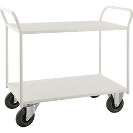 Kongamek Tischwagen KM41, 2 Etagen, LxBxH 1080 x 450 x 975 mm, weiß, 2 Lenk- und 2 Bockrollen, ab 5 Stk