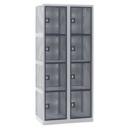 eurokraft pro 4er-Schließfachschrank, Lochblech, 2 Abteile, lichtgrau / basaltgrau