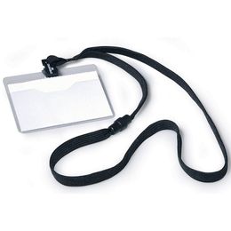 Durable Namensschild mit Textilband, mit Klemme, HxB 60 x 90 mm, schwarz, VE 40 Stk