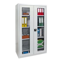 Flügeltürschrank, mit Sichtfenstertüren, 4 Fachböden, lichtgrau kaiserkraft