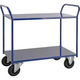 Kongamek Tischwagen KM41, 2 Etagen, LxBxH 1080 x 450 x 975 mm, blau, 2 Lenk- und 2 Bockrollen, ab 5 Stk