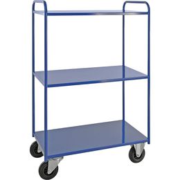 Kongamek Etagenwagen KM41, 3 Etagen, LxBxH 955 x 550 x 1470 mm, blau, 2 Lenkrollen mit Stopp, 2 Bockrollen, ab 5 Stk