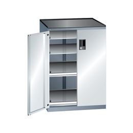 LISTA Schubladenschrank mit Flügeltüren, Höhe 1020 mm, 4 Böden, Traglast 75 kg, grau metallic / lichtgrau