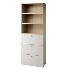 eurokraft pro Kombi-Schrank, 2 Fachböden, 3 Hängeregistraturschübe, Nussbaum-Dekor / alusilber