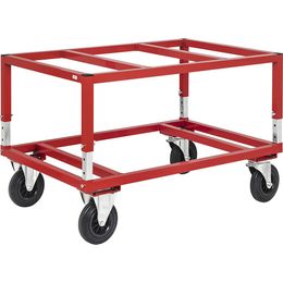 Kongamek Paletten-Fahrgestell KM222, LxBxH 1200 x 1000 x 655 - 830 mm, rot, 2 Lenk- und 2 Bockrollen, ab 5 Stk