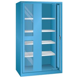 LISTA Schwerlasteinschwenktürenschrank, 4 Fachböden, mit Sichtfenstertüren, lichtblau