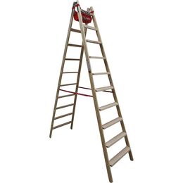 Euroline Holz-Stehleiter mit Komfort-Stufen, beidseitig begehbar, 2 x 10 Stufen