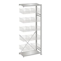 Schulte Drahtgitterkorb-Steckregal, verzinkt, BxT 1000 x 500 mm, mit 5 Körben, Anbauregal, Höhe 2300 mm