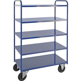 Kongamek Etagenwagen KM41, 5 Etagen, LxBxH 955 x 550 x 1470 mm, blau, 2 Lenk- und 2 Bockrollen, ab 5 Stk
