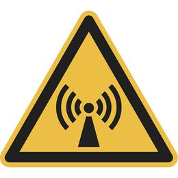 Warnkennzeichen, Warnung vor nichtionisierender, elektromagnetischer Strahlung, VE 10 Stk, Folie, Schenkellänge 100 mm kaiserkraft