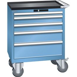 LISTA Schubladenschrank, fahrbar, BxTxH 717 x 572 x 962 mm, Schubladen 1 x 50 / 2 x 100 / 1 x 150 / 1 x 200 mm, lichtblau