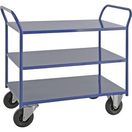 Kongamek Tischwagen KM41, 3 Etagen, LxBxH 1080 x 450 x 975 mm, blau, 2 Lenkrollen mit Stopp, 2 Bockrollen, ab 5 Stk