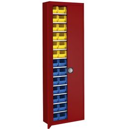 Mauser Magazinschrank mit Sichtlagerkästen, HxBxT 2150 x 680 x 280 mm, einfarbig, rot, 52 Kästen