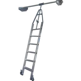 Krause Stufen-Regalleiter, Doppelregal mit Kopffahrwerk für Rundrohr-Schienenanlage, 6 Stufen