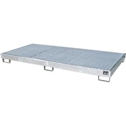 eurokraft pro Regal-Bodenwanne mit PE-Einsatz, mit Rost, 240 l, LxBxH 2665 x 1315 x 210 mm, verzinkt, ab 3 Stk