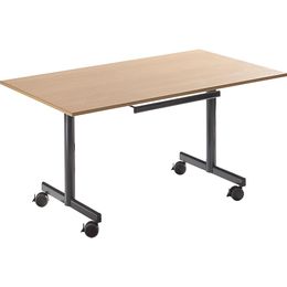 Tisch mit abklappbarer Platte, mobil, HxBxT 720 x 1200 x 800 mm, Buche-Dekor kaiserkraft