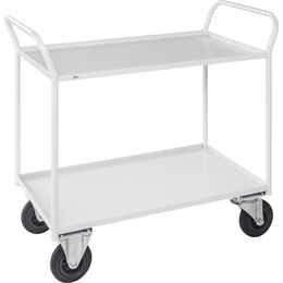 Kongamek Tischwagen KM41, 2 Etagen mit Aufkantung, LxBxH 1080 x 450 x 1000 mm, weiß, 2 Lenk- und 2 Bockrollen, ab 5 Stk