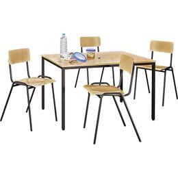 eurokraft basic Mehrzweck-Sitzgruppe, 1 Tisch, 4 Stühle, Tischplatte Buche-Dekor, Gestell graubraun