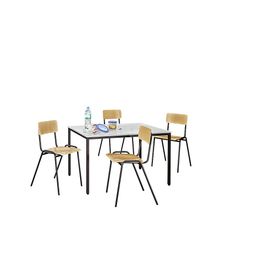 eurokraft basic Mehrzweck-Sitzgruppe, 1 Tisch, 4 Stühle, Tischplatte lichtgrau, Gestell graubraun