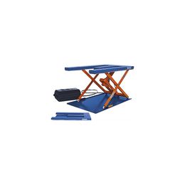 Edmolift Flachform-Hubtisch, LxB 1450 x 900 mm, Hubbereich bis 800 mm, Plattform E-Form, 400 V, mit Hand-Bedienelement