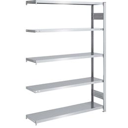 eurokraft pro Lager-Steckregal, verzinkt, HxB 2000 x 1300 mm, mit 5 Stahlböden, Anbauregal, Fachlast 215 kg, Tiefe 400 mm