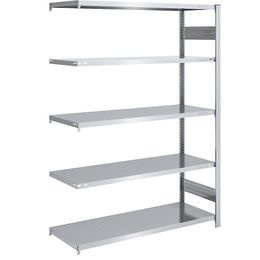 eurokraft pro Lager-Steckregal, verzinkt, HxB 2000 x 1300 mm, mit 5 Stahlböden, Anbauregal, Fachlast 240 kg, Tiefe 600 mm