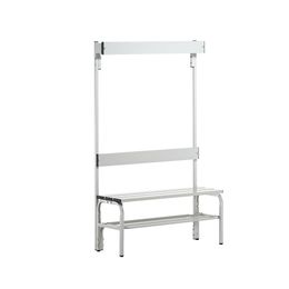 Sypro Umkleidebank mit Aluminiumleisten, HxT 1650 x 375 mm, einseitig, Länge 1015 mm, 3 Haken, lichtgrau, Schuhrost