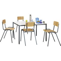 eurokraft basic Mehrzweck-Sitzgruppe, 1 Tisch, 4 Stühle, Tischplatte lichtgrau, Gestell basaltgrau