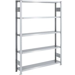 eurokraft pro Lager-Steckregal, verzinkt, HxB 2000 x 1300 mm, mit 5 Stahlböden, Grundregal, Fachlast 200 kg, Tiefe 300 mm