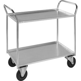 Kongamek Tischwagen KM41, 2 Etagen mit Aufkantung, LxBxH 1080 x 450 x 1000 mm, verzinkt, 2 Lenk- und 2 Bockrollen, ab 5 Stk
