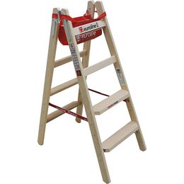 Euroline Holz-Stehleiter mit Komfort-Stufen, beidseitig begehbar, 2 x 4 Stufen