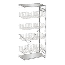 Schulte Drahtgitterkorb-Steckregal, verzinkt, BxT 1000 x 500 mm, mit 4 Körben, Anbauregal, Höhe 2000 mm