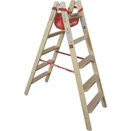 Euroline Holz-Stehleiter mit Komfort-Stufen, beidseitig begehbar, 2 x 5 Stufen