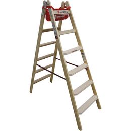 Euroline Holz-Stehleiter mit Komfort-Stufen, beidseitig begehbar, 2 x 6 Stufen
