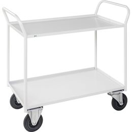 Kongamek Tischwagen KM41, 2 Etagen mit Aufkantung, LxBxH 1070 x 550 x 1000 mm, weiß, 2 Lenk- und 2 Bockrollen, ab 5 Stk